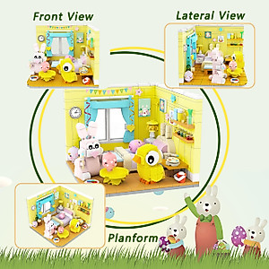 Bestbase Easter Friends House Building Blocks Kit - 417 Pcs Easter Bunny Easter Toys Building Sets , Easter Basket Stuffers Easter Egg Fillers Building Toys Easter Gifts for Kids Age 6+