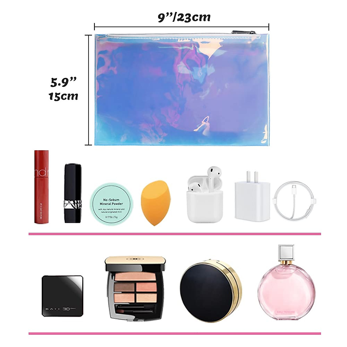 besharppin Holographic Cosmetic Bags, 3pcs Iridescent Makeup Pouches with Zipper for Home Office Purse Diaper Bag