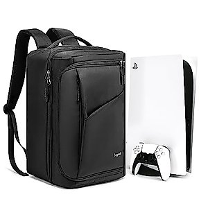 Ezgnuk Game Backpack for PS5 Console, Protective Travel Carrying Case, Large Capacity Storage Bag with Zippered Pocket for PlayStation 5, Laptop, Headphones, Game Discs and Accessories （Black）