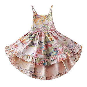 Toddler Vintage Floral Girls Dress Baby Backless Sundress Sleeveless Matching Outfits (US, Age, 2 Years, 3 Years, Pink)