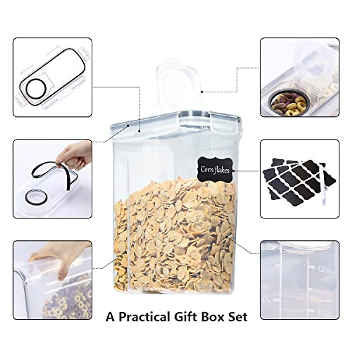 Airtight Food Storage Containers with Lids,BPA Free Plastic Cereal Containers Storage 4 Pack 135.2 fl oz,Kitchen and Pantry Organization storage for Dry Food,Cereal,Flour,Sugar,Include 24 Labels