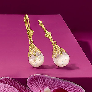 Ross-Simons Floating Opal Drop Earrings in 14kt Yellow Gold