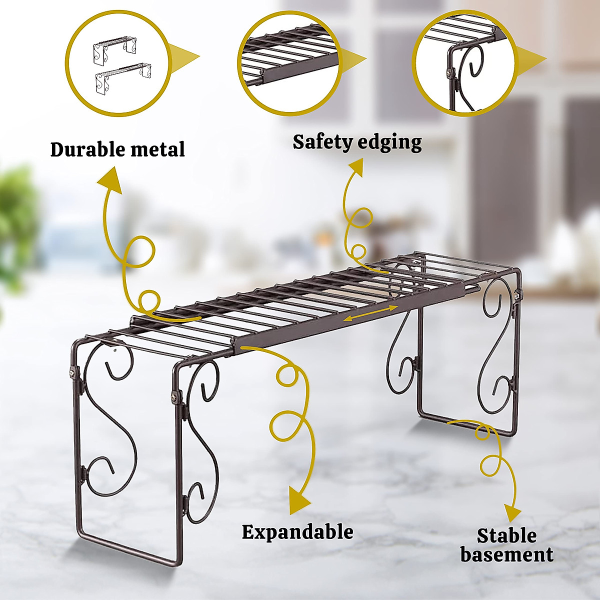 Kovot Expandable Over The Sink Shelf Extends in length from 24.5" to 40.75" | Add additional storage for soaps, cleansers, sponges and more 8.5" H x 5.75" D (Bronze)