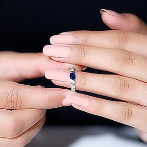 Rosec Jewels Certified Natural Blue Sapphire Solitaire Band Ring for Women, AAA Quality, Sapphire Diamond Band - Ready to Gift, 14K White Gold, Size:US 9.00