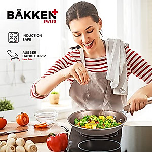 Cookware Set – 23 Piece –Gold Multi-Sized Cooking Pots with Lids, Skillet Fry Pans and Bakeware – Reinforced Pressed Aluminum Metal - Suitable for Gas, Electric, Ceramic and Induction by BAKKEN Swiss
