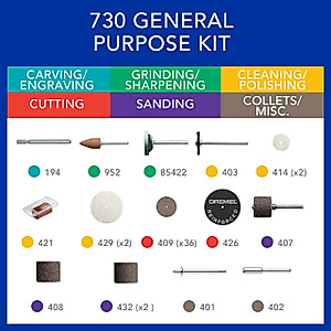 Dremel 730-01 All-Purpose Rotary Tool Accessories Kit - 52 Piece Assorted Set- Includes a Carving Bit, Sanding Drums, Grinding Stones, Cutting Discs, and a Storage Case