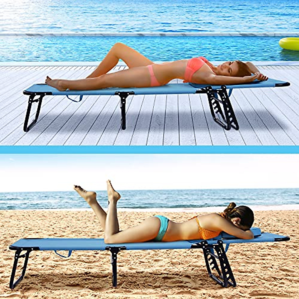 GYMAX Beach Lounge Chair, Sunbathing Chair Patio Lounge Chair Folding Adjustable Recliner with Hole for Face