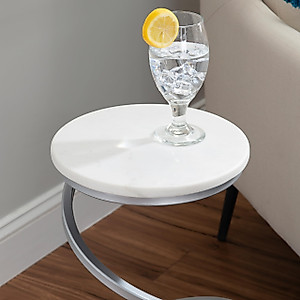 Powell Company Silver Spiral Metal Base with White Marble Top Drink Powell Nora Table