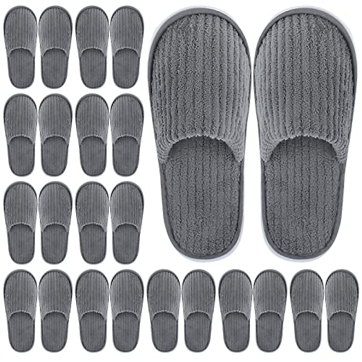 ELCOHO 12 Pairs Closed Toe Spa Slippers Coral Fleece Washable Disposable Home Slippers for Women Men Guests Hotels House Slippers Housewarming Indoors Bathroom Party Traveling, Grey