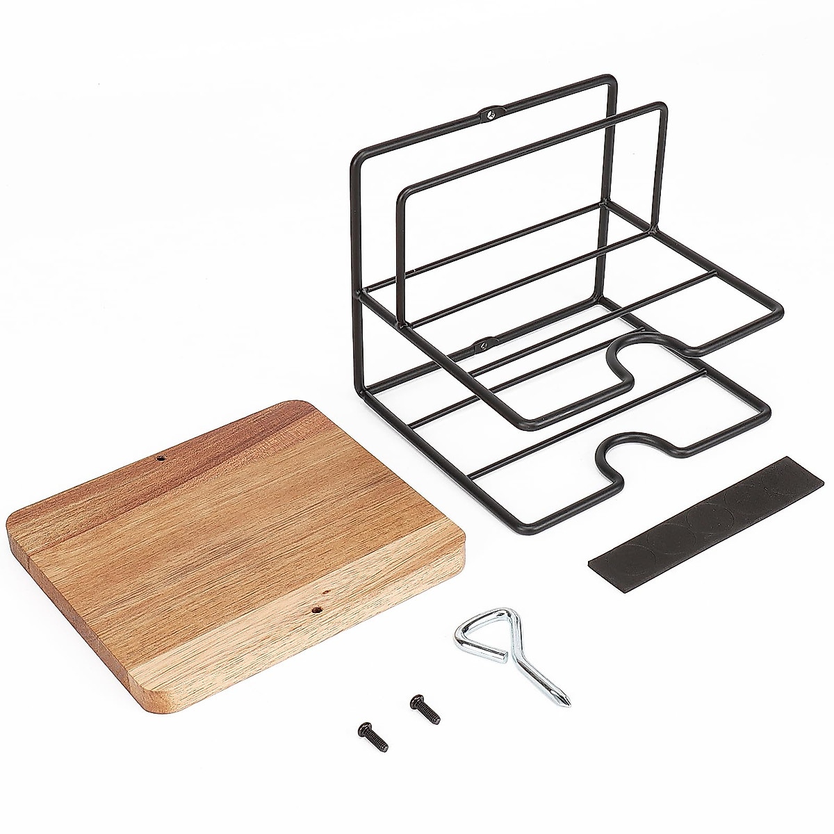 Livabber Napkin Holder, Metal Napkin Holder with Salt and Pepper Shakers Caddy Modern Napkin Dispenser for Table Kitchen Countertop, Not Including Salt and Pepper Shakers (Middle Wooden, Black)