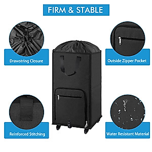 Bukere Laundry Hamper with Wheels, Large Rolling Laundry Basket with 4 Casters and 2 Handles, Collapsible Freestanding Wheeled Laundry Bag for Clothes, Laundry Room, Bathroom Midnight Grey