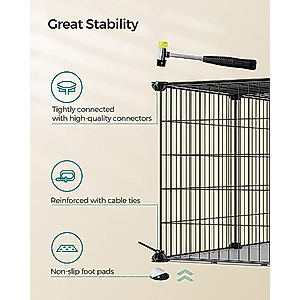 SONGMICS Small Animal Playpen, Pet Cage with Top and Base, 2 Doors, Easy to Clean, Metal Wire Guinea Pig Pen for Hamsters, Hedgehogs, L, 32.5 x 16 x 16 Inches, Black ULPI009B01