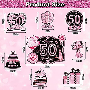 50th Birthday Yard Sign Decorations Supplies for Women, Black Pink Happy 50 Birthday Lawn Sign with Stakes 50 Year Old Birthday Yard Decor Fifty Birthday Outdoor Lawn Decorations for Women