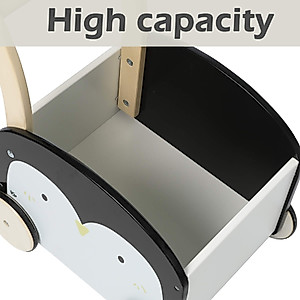 labebe Wooden Push Learning Walker for Toddler Boys/Girls 1 Year Old Up, 2-in-1 Baby Stroller Walker Toy with Wheels, Child Pushing Walker Toy Cute Penguin(L 15.4 X W 12 X H 17.3 INCH)