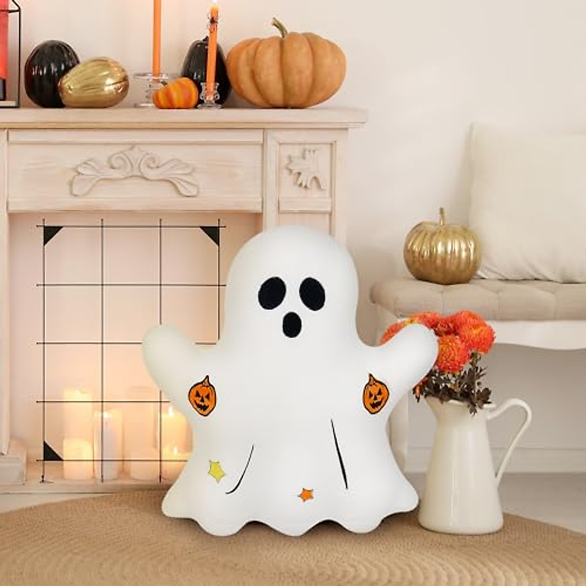 OurHonor 16.5" Ghost Pillow Halloween Throw Pillows Cute Stuffed Animals Plush, Ghosts Shaped Spooky Plushies Doll Toy Decorative for Home Party Decor (Pumpkin)