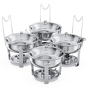 Alpha Living Chafing Dish Buffet Set of 4 – Complete Stainless Steel Chaffe Buffet Set with Glass Lids, Chafing Fuel Holder – Elegant and Practical Warmer Trays for Buffet, Wedding, Catering Supplies