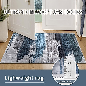 Ciicool Modern Abstract Area Rug 2x3 Washable Small Entryway Rug, Non-Slip Low Pile Throw Rug, Foldable Kitchen Bathroom Rug, Blue Grey Floor Carpet for Entrance Living Room Bedroom Indoor Doormat