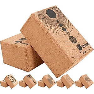 RDX Yoga Block Cork Set, Non-Slip Natural Brick for Strength Flexibility Body Balance, Easy Grip Surface for Stability Pilates Fitness Exercise Deepen Poses Office Home Gym Training, 22.5 x14.5x10.2CM