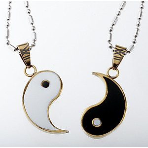 R.H. Jewelry Mens Womens Lovers Couple Stainless Steel Yin Yang Two Piece Pendant Necklace Set