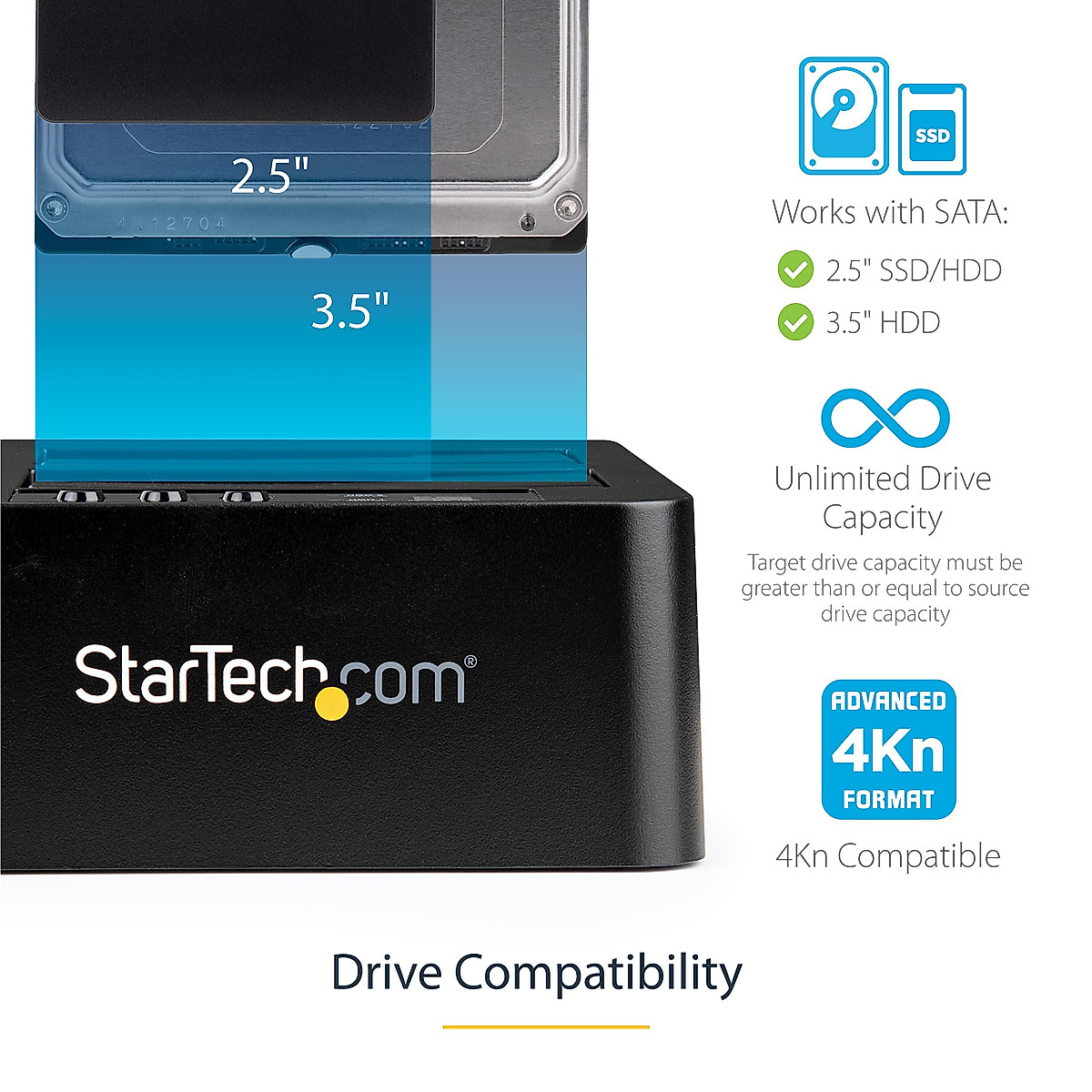 StarTech.com Standalone Hard Drive Duplicator, External Dual Bay USB 3.0 (5 Gbps) / eSATA to 2.5/3.5" SATA III HDD/SSD Cloner/Copier, Hard Disk Docking Station, Cloning/Recovery (SDOCK2U33RE),Black