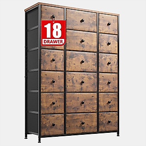 EnHomee 57.7" Dresser,Tall Dressers for Bedroom with 18 Drawers，Dressers & Chests of Drawers， Fabric Dresser with Wooden Top & Metal Frame,Living Room, Closet,Hallway,Rustic Brown