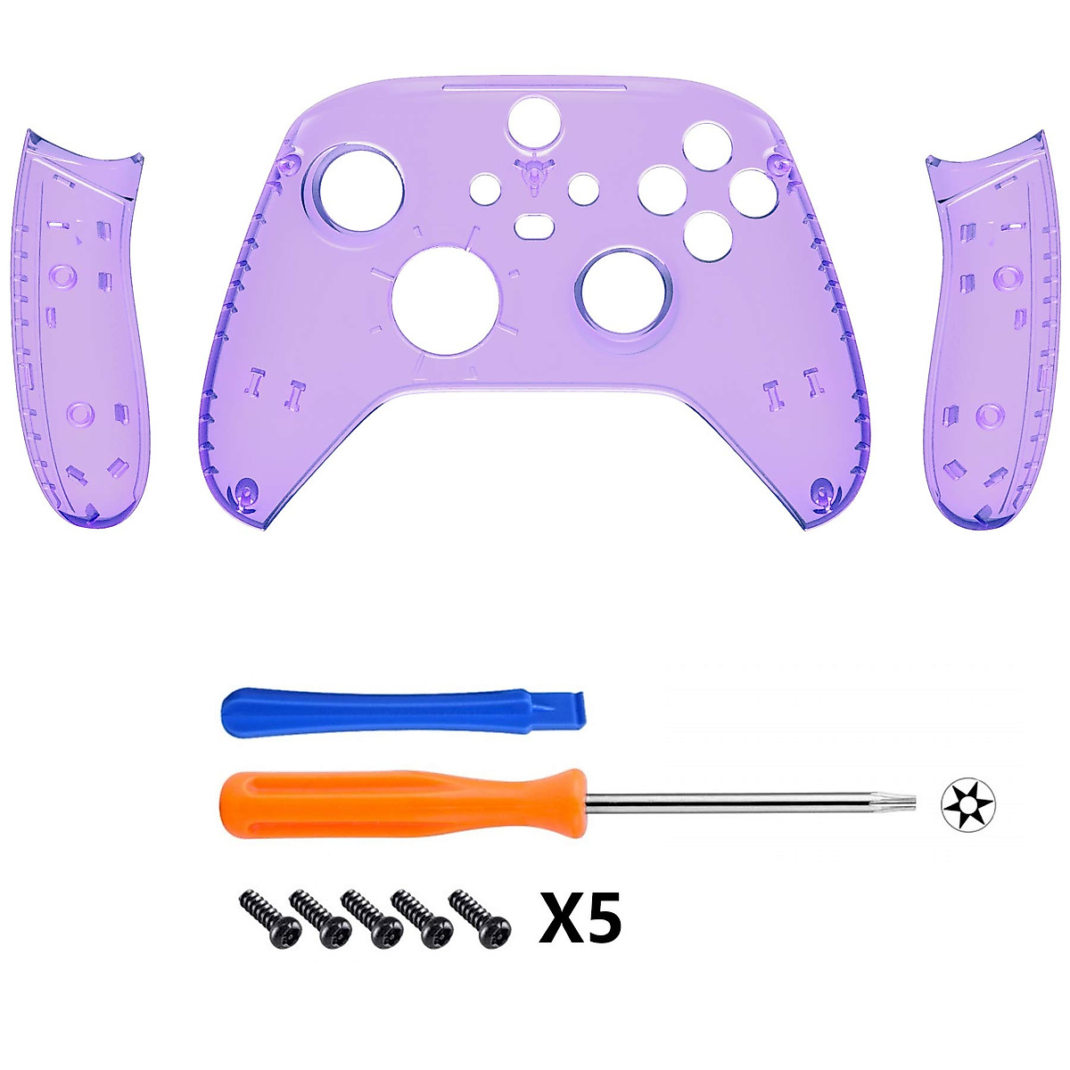 eXtremeRate Side Rails Grips Shell for Xbox Core Wireless Controller, Clear Atomic Purple Replacement Part Front Housing Cover Handles Faceplate for Xbox Series X & S Controller [Controller Excluded]