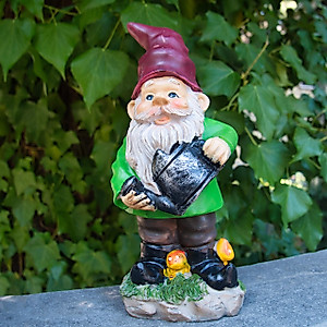 9.5 inch Green Garden Gnome with Water Can Y