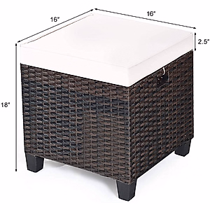 Giantex 2-Piece Rattan Patio Ottoman, All Weather Wicker Ottoman w/Removable Cushion & Steel Frame, Outdoor Footstool Footrest Furniture (Cream)