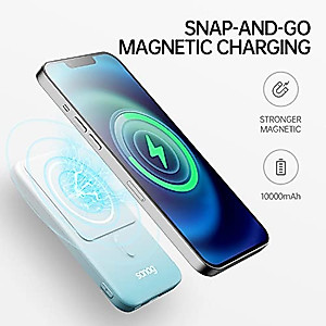 Sanag Portable Charger Power Bank with Kickstand Function, 10000mAh Magnetic Wireless Power Bank 22.5W PD Fast Charging with USB-C MagSafe Battery Pack for iPhone 14/13/12 Series