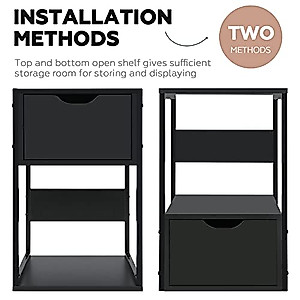 YUSING Nightstand Set of 2, Side Table with Drawer and Storage Shelf, 3-Tier End Table Bedside Table for Bedroom, Living Room, Sofa, Couch, Hall (Black)