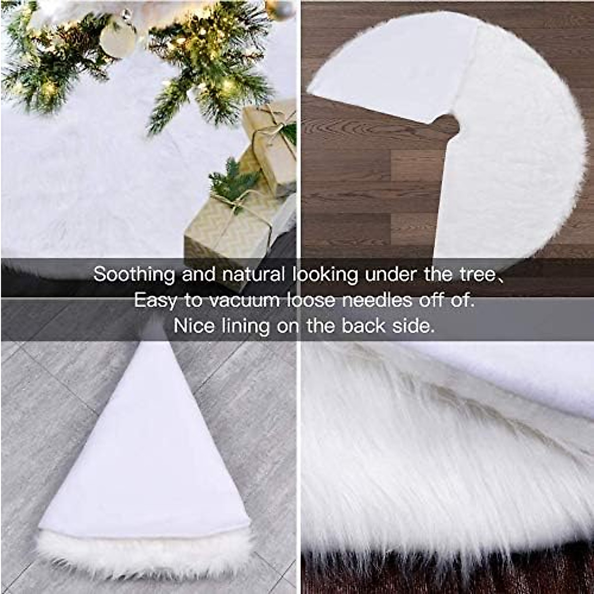 YEAHOME Christmas Tree Skirt, 48 Inch White Soft Faux Fur Tree Skirts Plush Christmas Decorations, White Ornaments Christmas Tree Skirts Xmas Decorations Indoor Holiday Party Decor