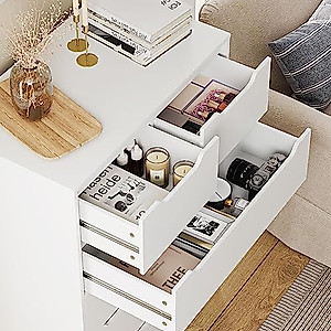 HOSTACK Modern 6 Drawer Dresser for Bedroom, Tall Chest of Drawers with Storage, Large Wood Storage Chest Organizer with Cut-Out Handle, Accent Storage Cabinet for Living Room, Entryway, Classic White