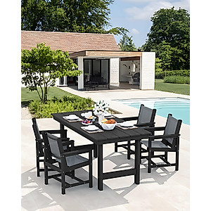 SERWALL Textilene Outdoor Dining Chair Set of 2, HDPE Frame with Textile Chair Seat, Holds up to 300 LBS, All Weather Chairs for Lawn, Garden, Yard and Poolside, Black