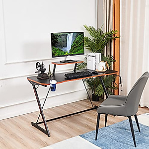 Excited Work Gaming Desk 55 inch PC Computer Desk, Home Office Desk Gaming Table Z Shaped Gamer Workstation with Cup Holder and Headphone Hook LLGD02C