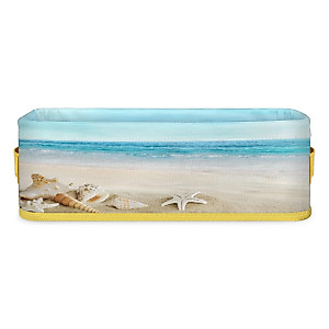 Sea Beach Starfish Bathroom Baskets for Organizing, Summer Seashell Foldable Storage Bins Toilet Paper Basket for Toilet Tank Top Fabric Storage Organizer for Shelves Closet Countertop