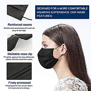 T·IMTEX Disposable 3 Ply Face Mask with Elastic Ear loops, Breathable and Comfortable Protective Masks with Melt-Blown Fabric for Filtering the Particulate Matter in the Air Pollution (Black)
