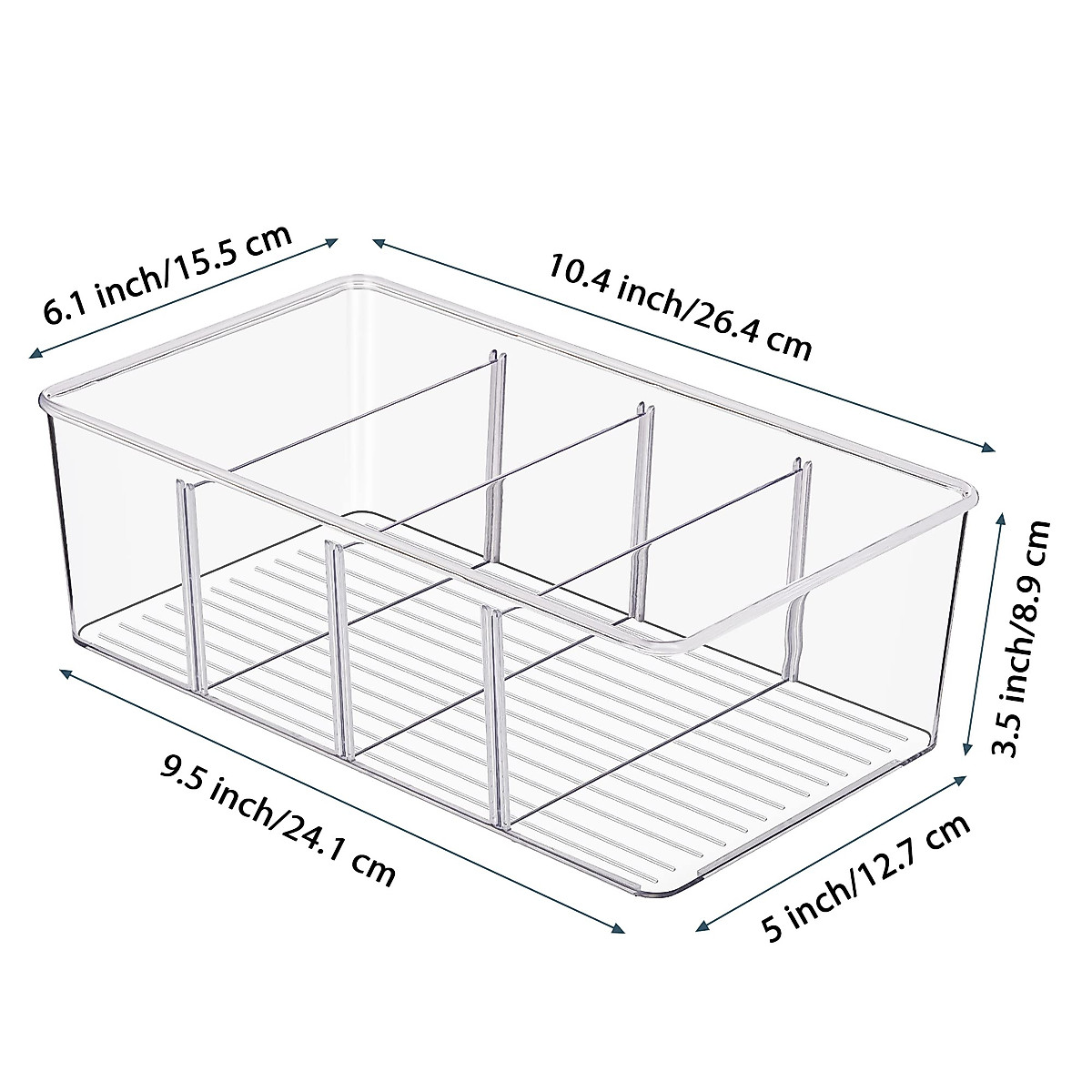 Vtopmart 6 Pack Food Storage Organizer Bins, Clear Plastic Bins for Pantry, Kitchen, Fridge, Cabinet Organization and Storage, 4 Compartment Holder Packets, Snacks, Pouches, Spice Packets