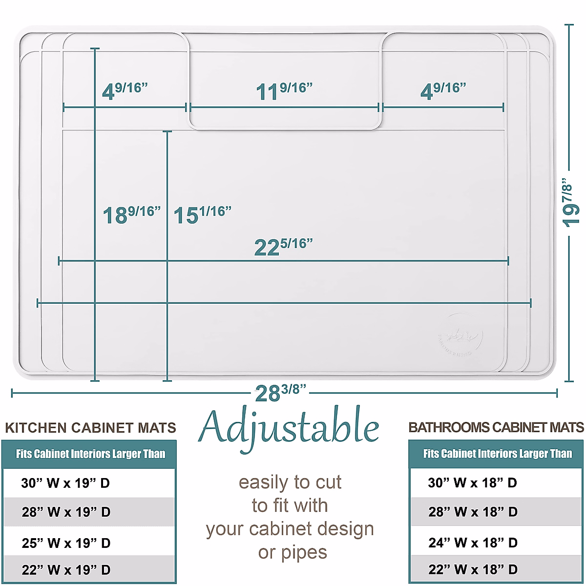 Original Under Sink Mat - Adjustable Silicone, Waterproof Vanity Mat - 28" x 19" or Smaller