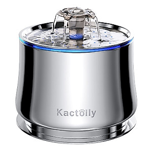 Kactoily Water Level Window Cat Water Fountain Stainless Steel, 2.5L/84oz Automatic Pet Water Fountain Ultra-Quiet Pump and 2 Filters, Cat Fountain for Drinking, BPA-Free