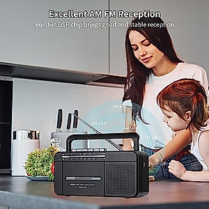 SEMIER Boombox MP3 Conversion Cassette Tape Player Recorder AM FM Radio, Cassette to MP3 Digital Converter, USB Recording, Built-in Microphone, Big Speaker and Earphone Jack by AC or C Batteries