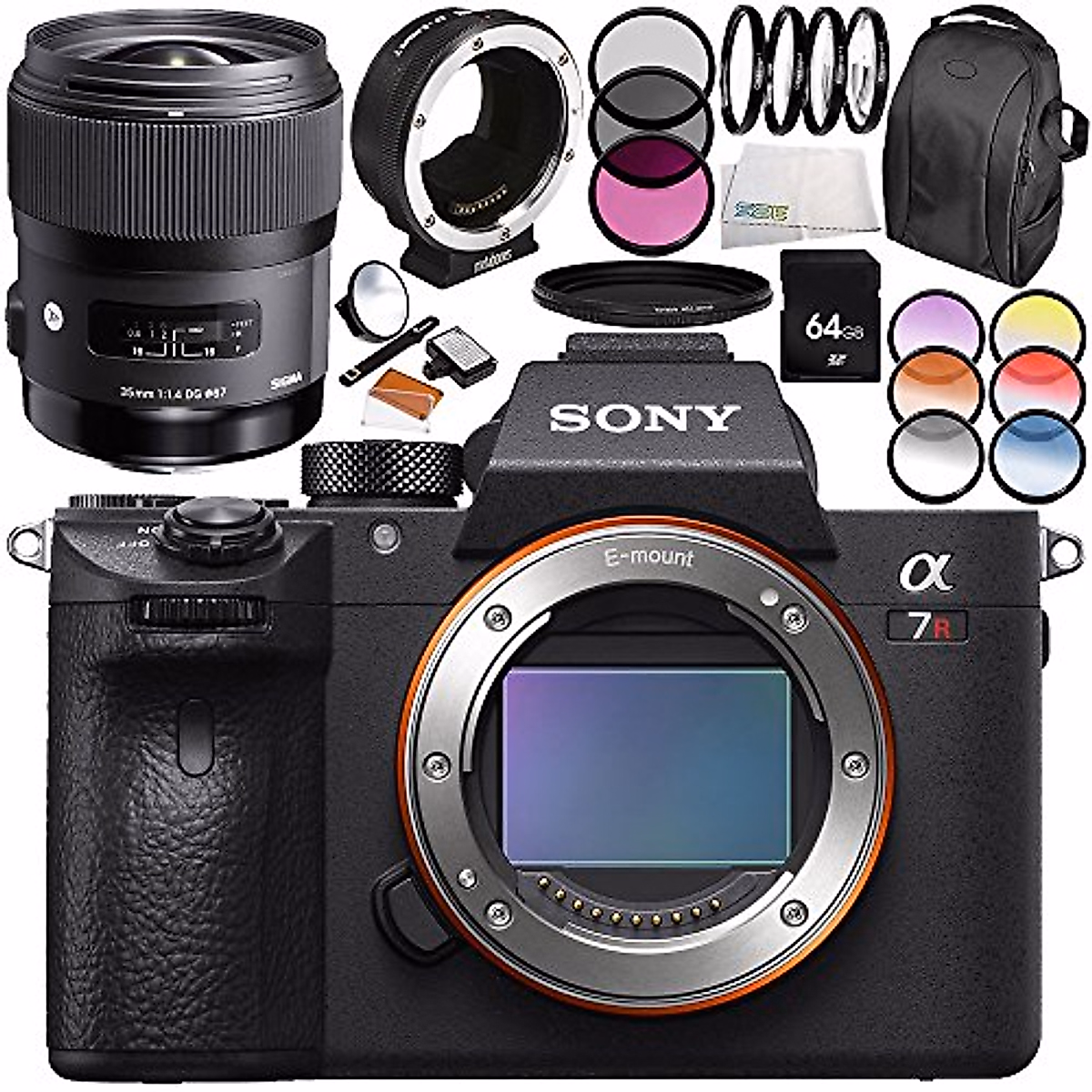 Sony Alpha a7R III Mirrorless Digital Camera with Metabones Canon EF/EF-S Lens to Sony E Mount T Smart Adapter (Fifth Generation) & Sigma 35mm f/1.4 DG HSM Art Lens 11PC Bundle