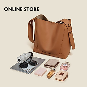 Cow Leather Designer Handbags for Women Bucket Bags for Women Tote Bucket Purse Shoulder Hobo Bags (Brown)