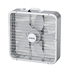 shinic 20 Inch Box Fan,3-Speed Cooling Fan for Air Circulation with Easy Carry Handle and Safety Grills,Powerful Fan for Indoor Use Home Garage and workshop,White