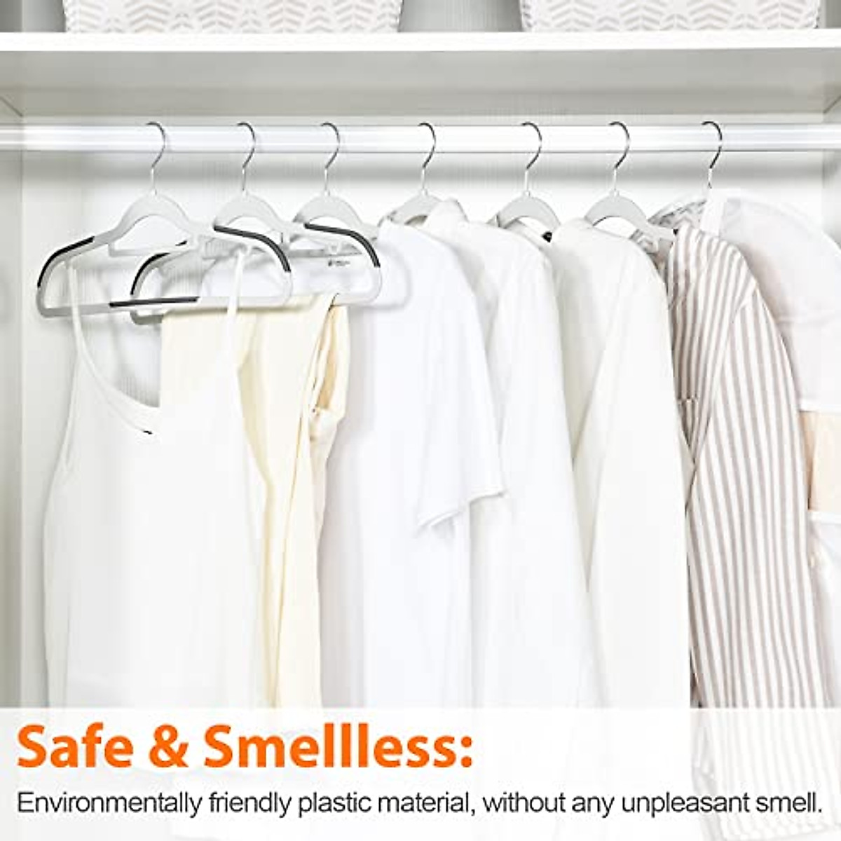 ELONG HOME Plastic Hangers 30 Pack, and 2 Pack 15" Woven Storage Basket, Hand-Knitted Baskets for Organizing