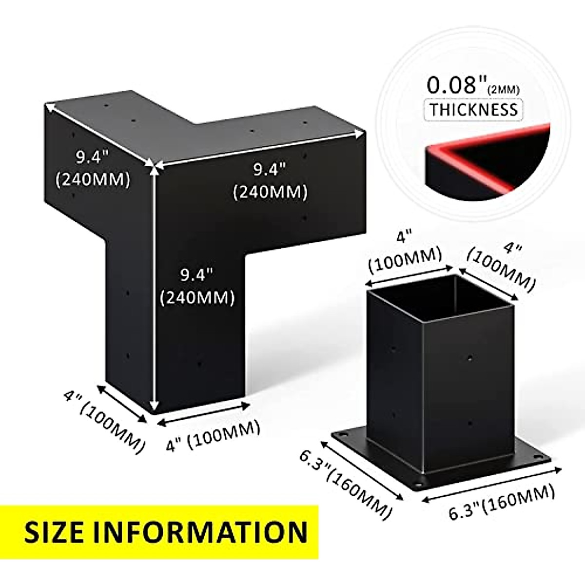 Etrifatry Pergola Bracket Kit, 4 x 4 inches Woodwork Pergola Kit with Black Powder Coated Steel Brackets, Modular Sizing Pergola Brackets Boot, Shoulder and Lag Bolts for DIY Elevated Wood Stand Kit