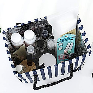 Shower Caddy Tote Shower Basket Bag Shower Tote Bag Bath Organizer Bag Bottom Mesh Leaking for Bathroom Accessories Perfect for College Dorm,Gym,Trip, Swimming Class (Black White Stripe A)