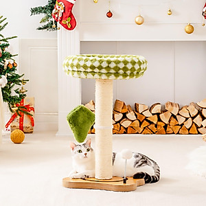 Mewoo Cat Scratching Post with Bed, Cat Tower with Cat Scratcher Post, Small Cat Tree for Indoor Cats, Sisal Cat Scratcher with Removable Cat Perch, Cat Ball Track and Kittens Toys (Green, Medium)