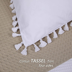 Boho Pillow Shams Set of 2 20x26 White Cotton with Hand-Made Tassel Zipper Closure for Bohemian Countryside Farmhouse Standard Size by JNG Kraftlab