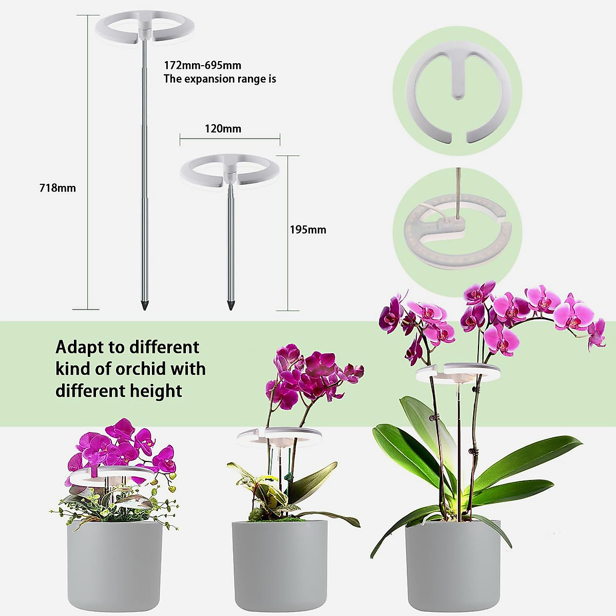 NOUKOW LED Plant Grow Lights for Orchid 10W Full Spectrum Plant Light with Auto ON & Off Timer 8/12/16H, 5 Dimmable Brightness, Height Adjustable Small Grow Lights for Indoor Plants