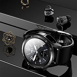 YOKKBRUN Smart Watch Built-in Bluetooth Earbuds Combo,2 in 1, Noise Cancelling, Heart Rate Monitor, Sleeping Monitor, Music Control, Various dials, Round Fitness Tracker Watch